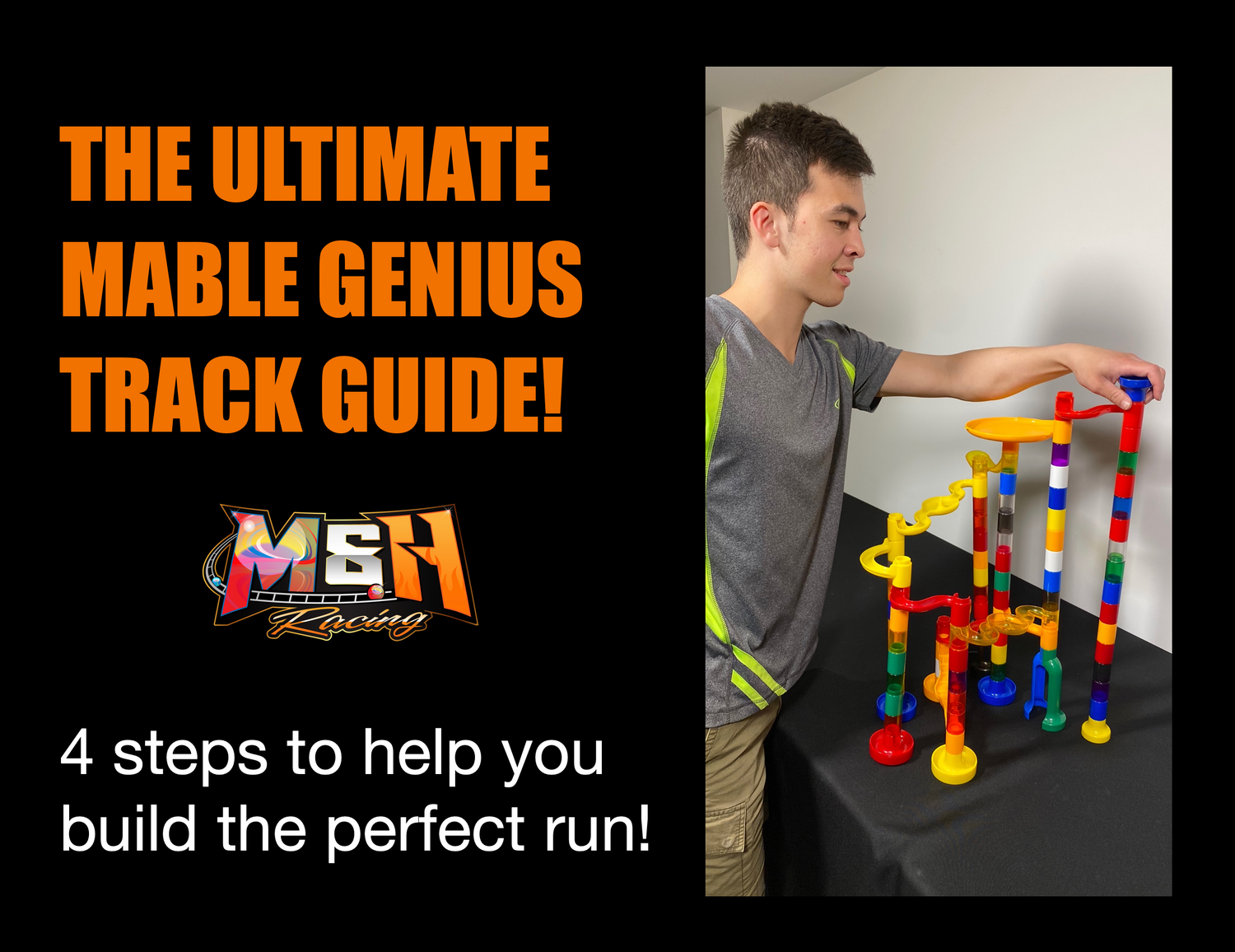Get our FREE track building guide – M&H Racing Marble Tracks